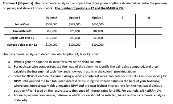 Solved Problem 1 (30 points). Use incremental analysis to | Chegg.com