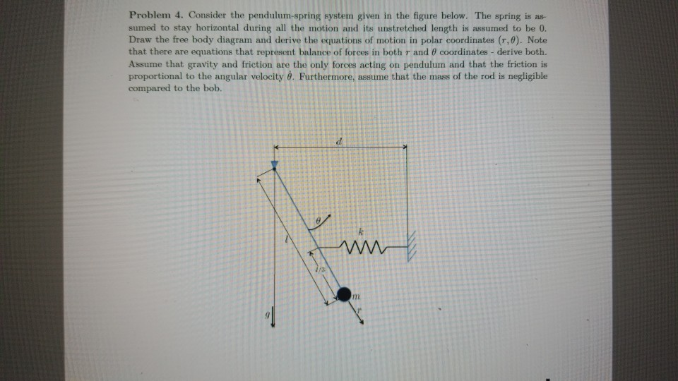 Solved Problem 4. Consider the pendulum-spring system given | Chegg.com