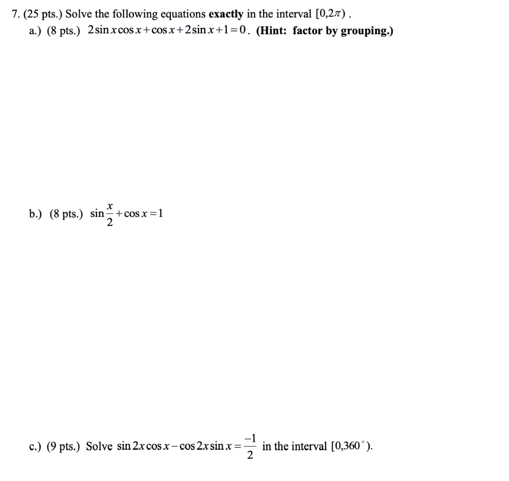 Solved 7. ( 25 pts.) Solve the following equations exactly | Chegg.com