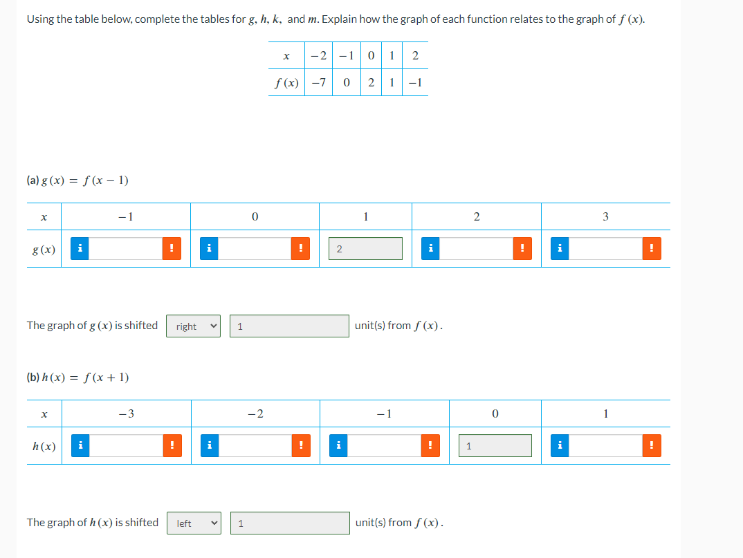 Solved Using the table below, complete the tables for g,h,k, | Chegg.com