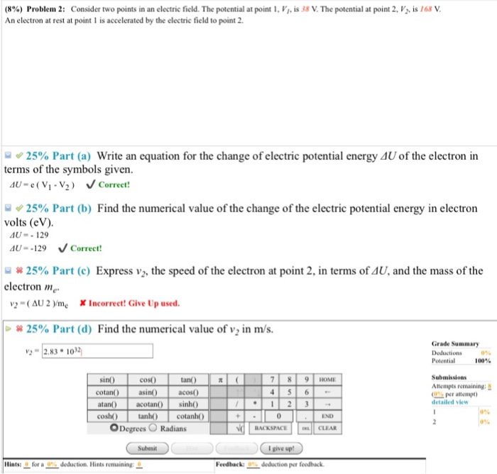 Solved (8%) Problem 2: Consider two points in an electric | Chegg.com
