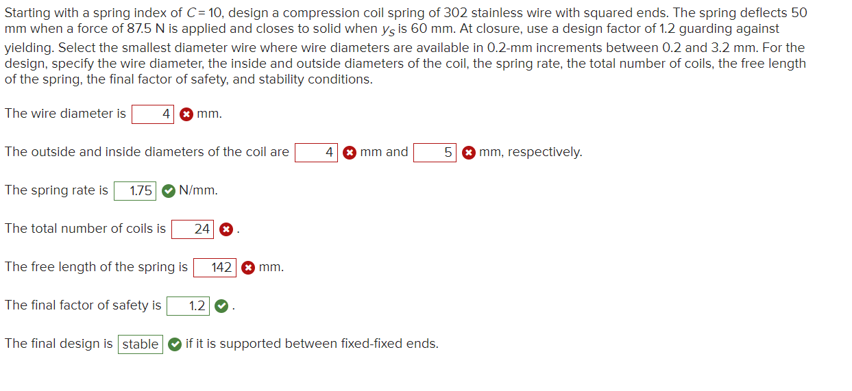 Solved Starting with a spring index of C=10, design a | Chegg.com