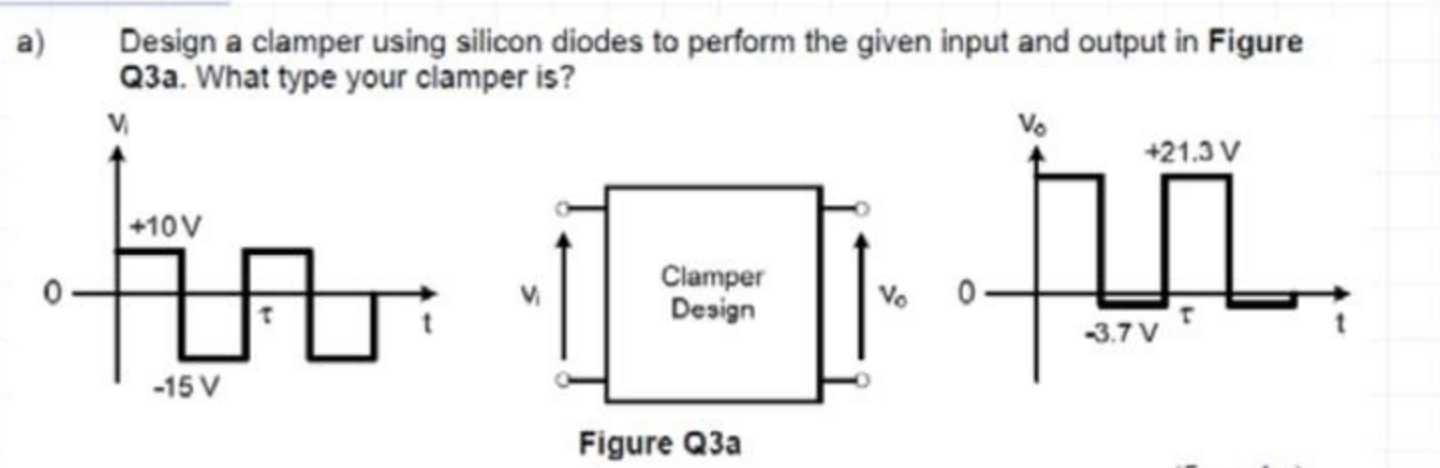Solved a) ﻿Design a clamper using silicon diodes to perform | Chegg.com