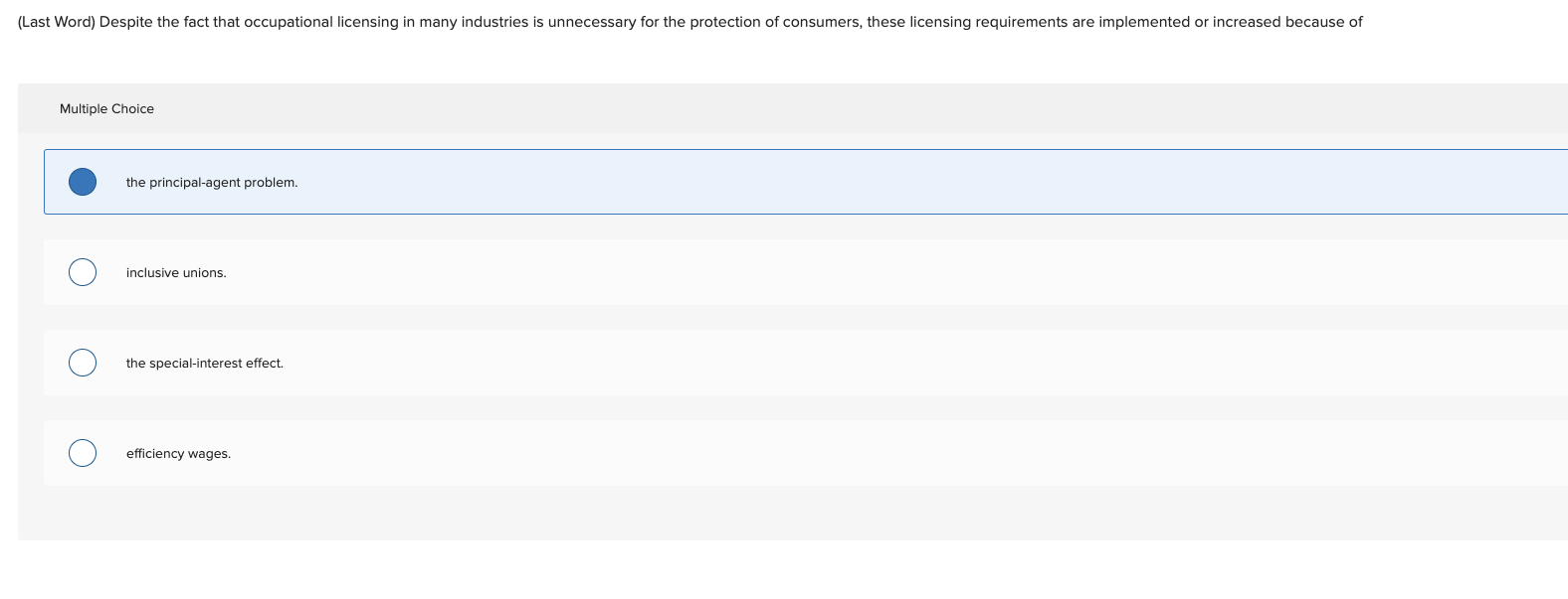 Solved Multiple Choice the principal-agent problem. the | Chegg.com
