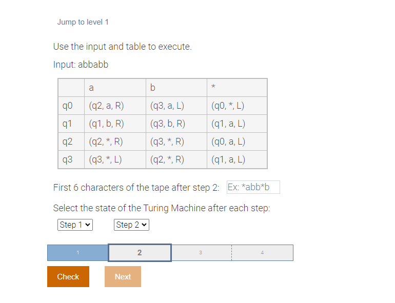Solved Use The Input And Table To Execute Input Abbabb 