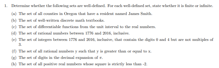 Solved 1. Determine whether the following sets are | Chegg.com