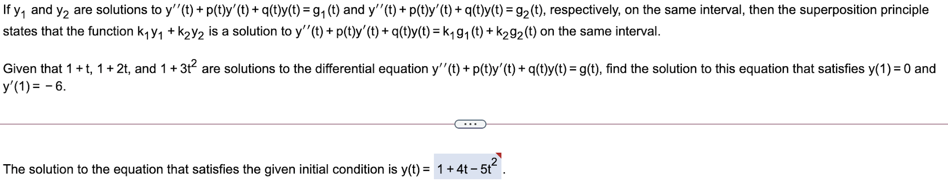 Solved + If y, and y2 are solutions to y'' (t) + p(t)y' (t) | Chegg.com