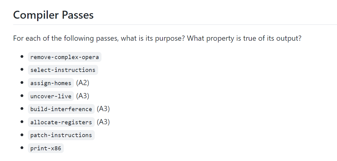 Solved Compiler Passes For each of the following passes, | Chegg.com