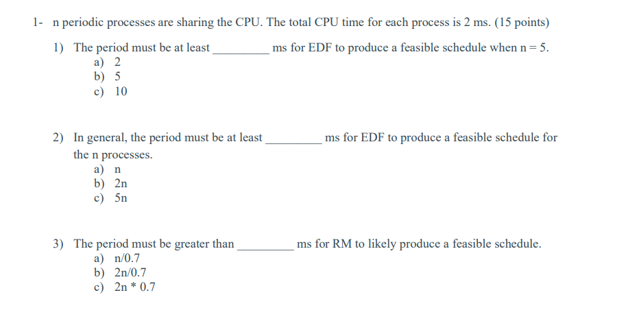 Solved - n periodic processes are sharing the CPU. The total | Chegg.com
