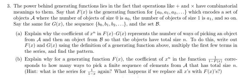 3. The power behind generating functions lies in the | Chegg.com