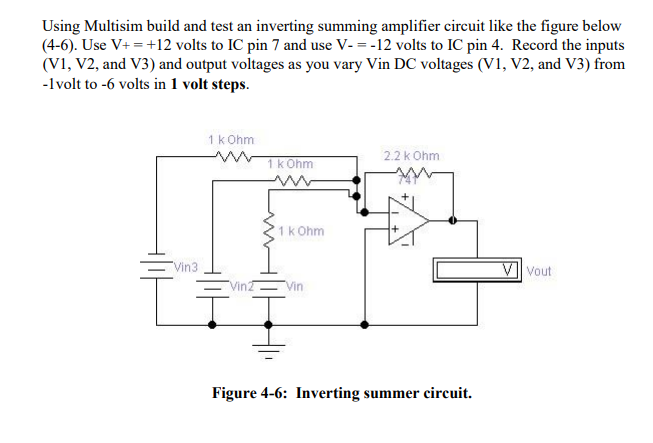 Solved Using Multisim build and test an inverting summing | Chegg.com