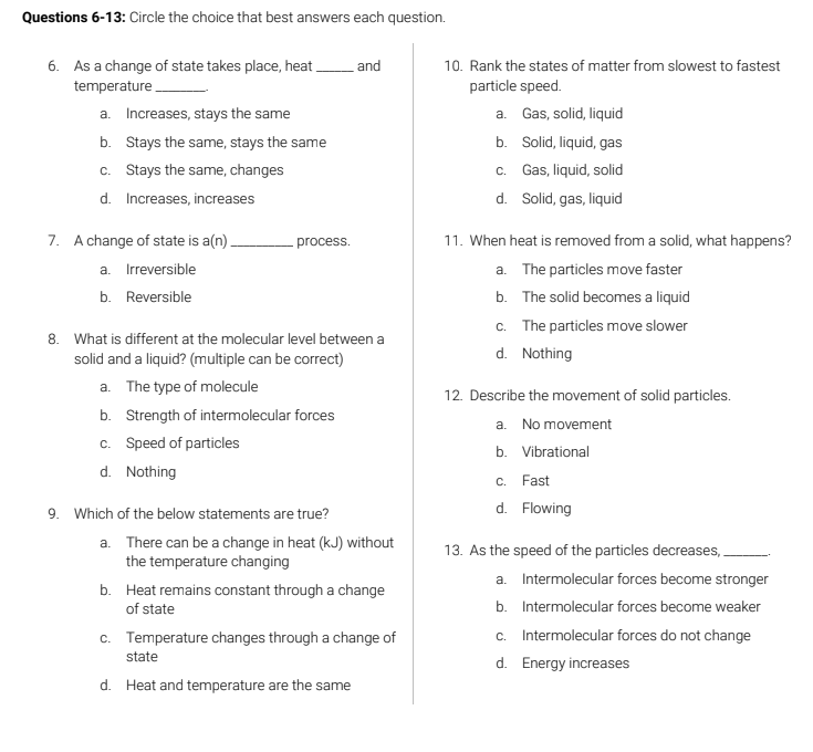 Solved Questions 6-13: Circle the choice that best answers | Chegg.com