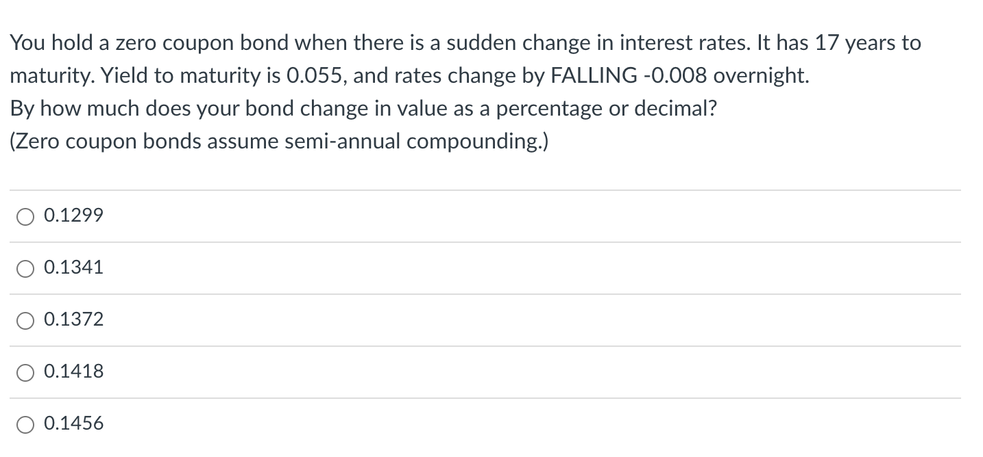 Solved You hold a zero coupon bond when there is a sudden | Chegg.com
