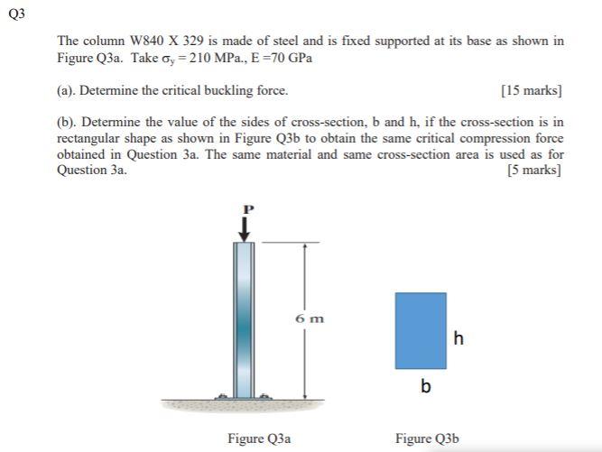 Solved Q3 The column W840 X 329 is made of steel and is | Chegg.com