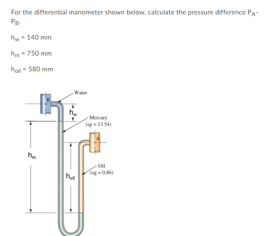 Solved For the differential manometer shown below, calculate | Chegg.com