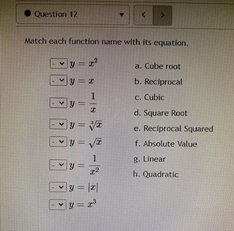 Solved Match each function name with its equation. y=x2 a. | Chegg.com