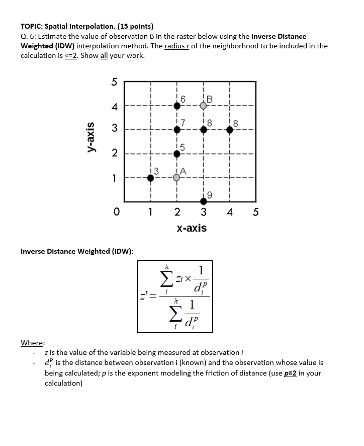 Solved TOPIC: Spatial Interpolation. (15 points) Q. 6: | Chegg.com