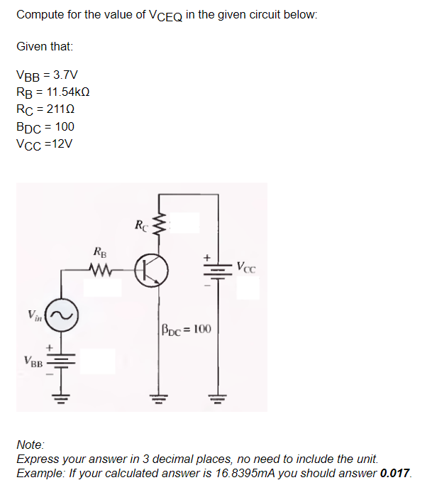 Solved Compute for the value of VCEQ in the given circuit | Chegg.com