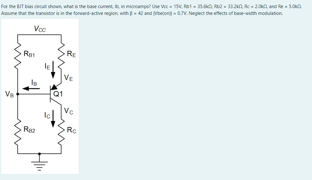 Solved For the BJT bias circuit shown, what is the base | Chegg.com