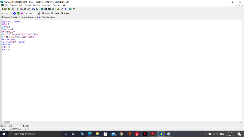 Solved POLYMATH 6.10 Professional Release - Ordinary | Chegg.com