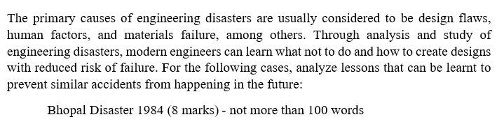 Solved The primary causes of engineering disasters are | Chegg.com