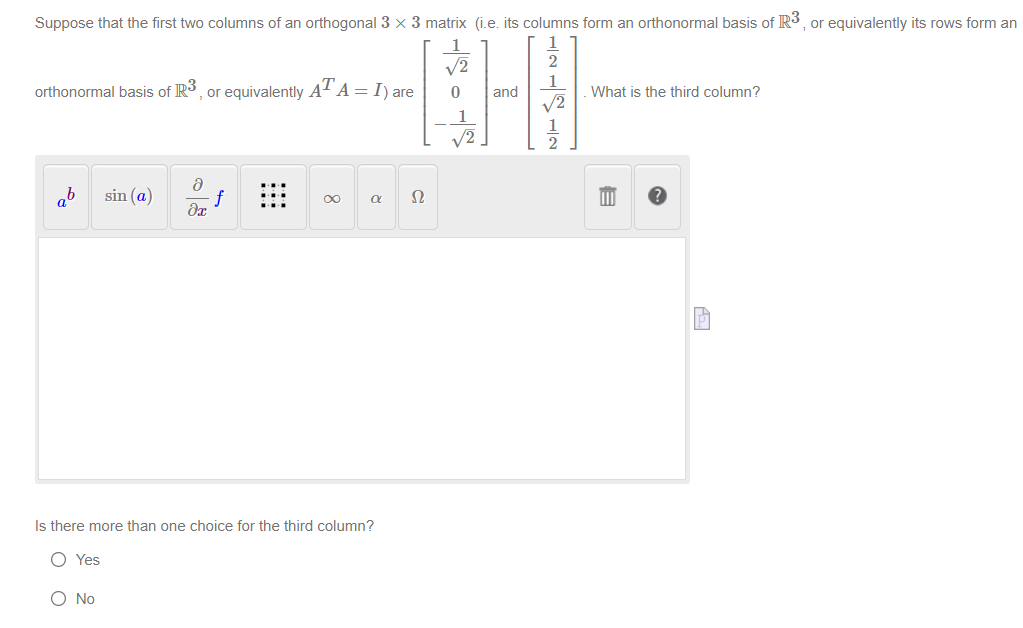 Solved Suppose that the first two columns of an orthogonal | Chegg.com