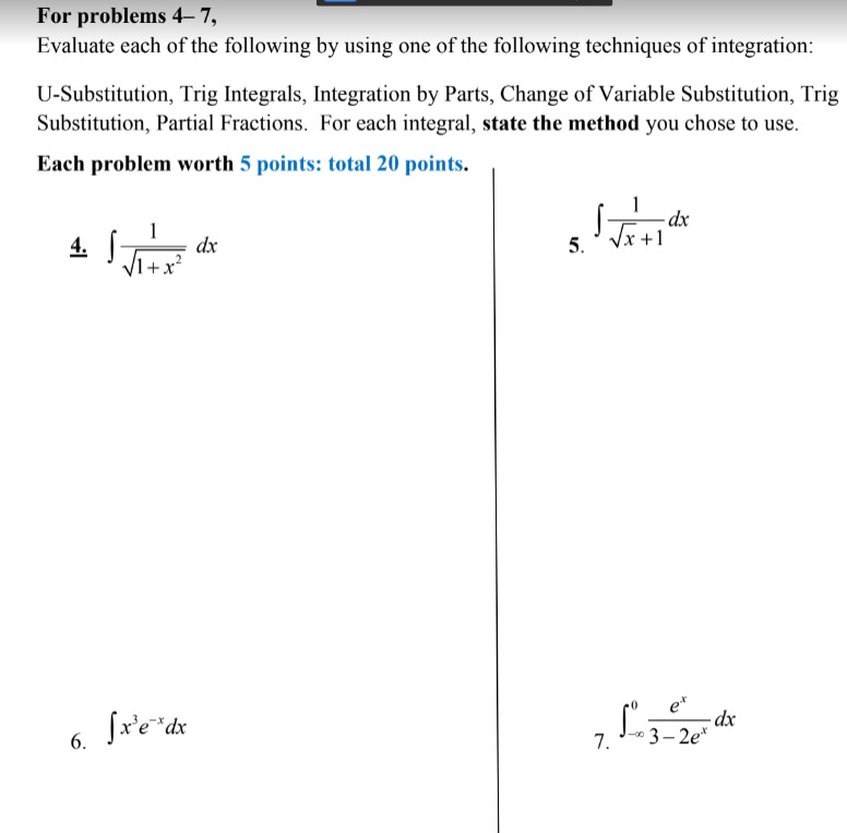 Solved For problems 4-7, Evaluate each of the following by | Chegg.com