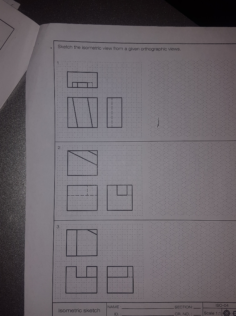 Solved Sketch the isometric view from a given orthographic | Chegg.com