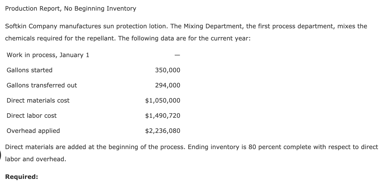 Solved Production Report, No Beginning Inventory Softkin | Chegg.com