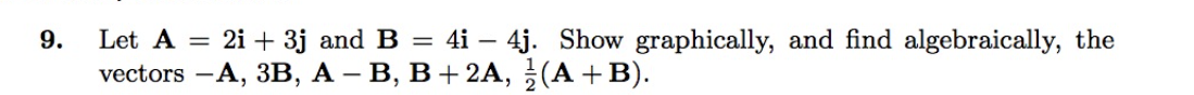 Solved 9. Let A=2i+3j and B=4i−4j. Show graphically, and | Chegg.com