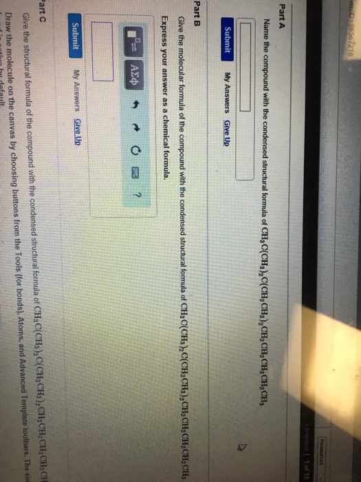 Solved of 18 Part A structural formula of CH C(CHs)2C(CH | Chegg.com