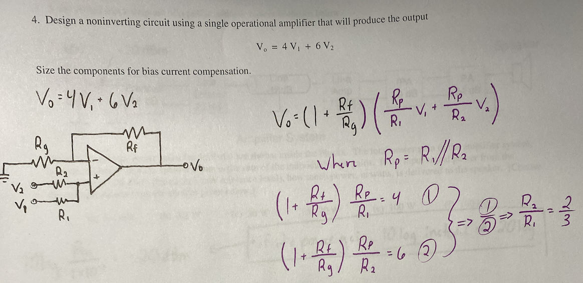 Solved 4. Design a noninverting circuit using a single | Chegg.com