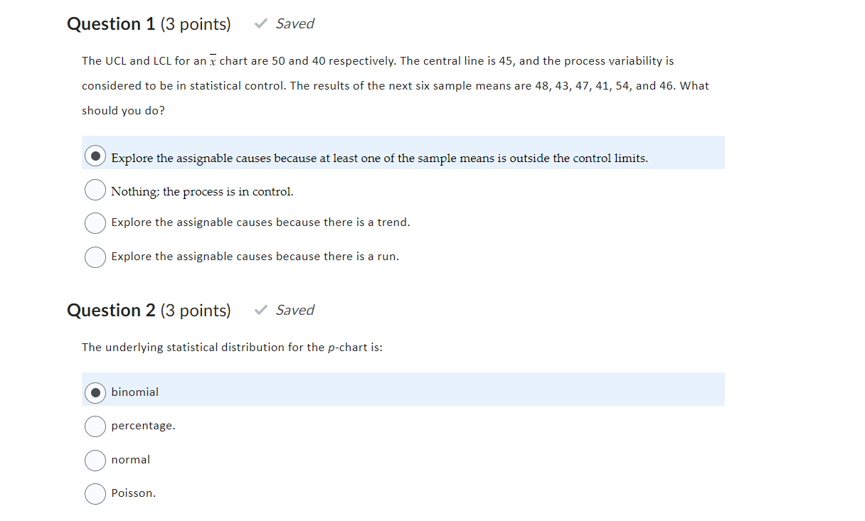 Solved The UCL and LCL for an xˉ chart are 50 and 40 | Chegg.com