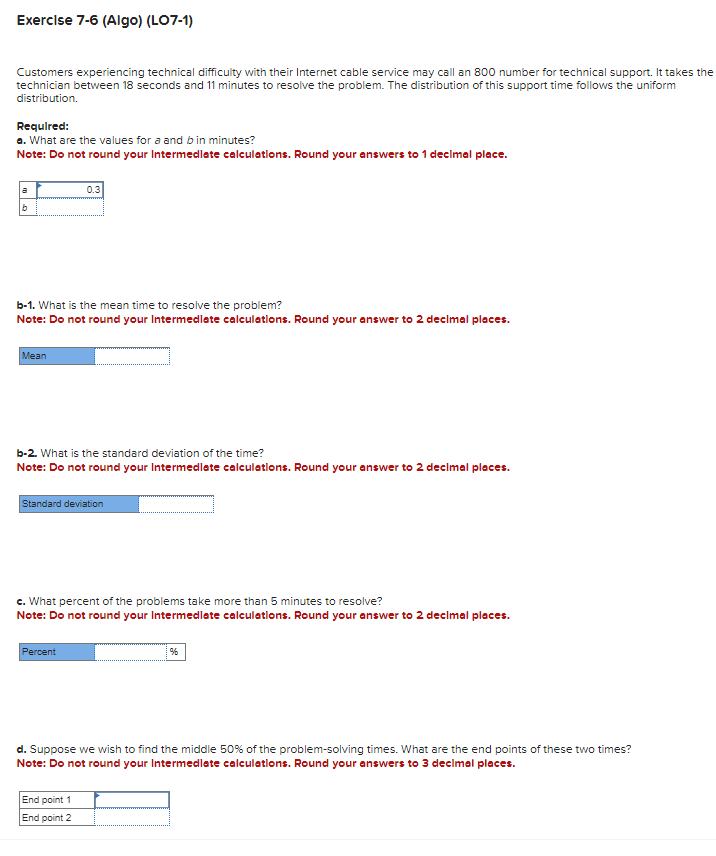 Solved Exerclse 7-6 (Algo) (LO7-1)Customers experiencing | Chegg.com