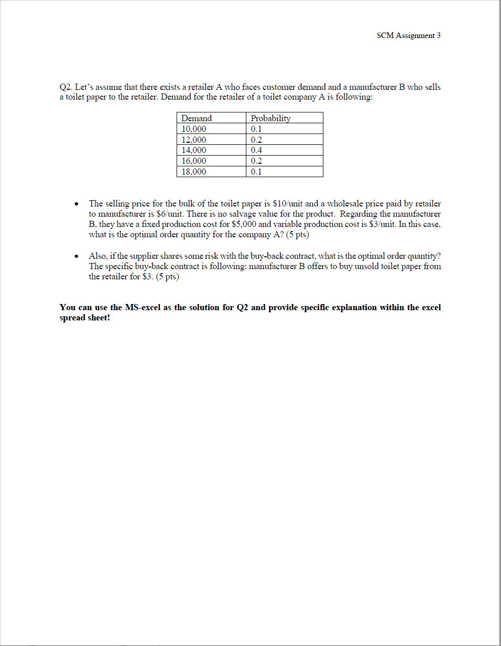 SCM Assignment 3 Bullwhip Effect: Case from the | Chegg.com