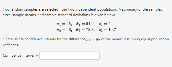 Solved Two random samples are selected from two independent | Chegg.com