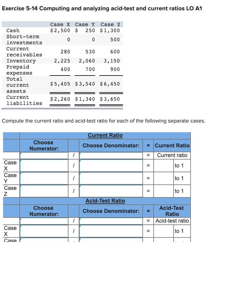 Solved Exercise 5-14 Computing and analyzing acid-test and | Chegg.com