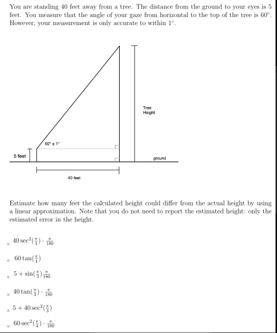 Solved You are standing 40 feet away from a tree. The | Chegg.com