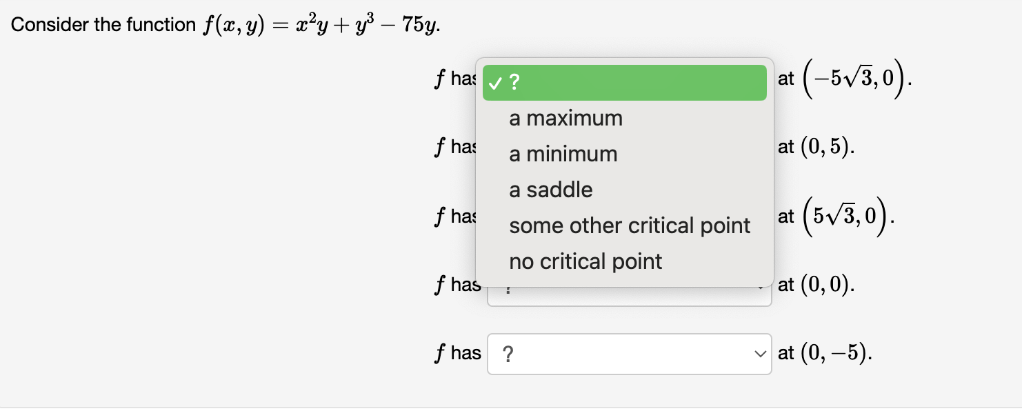 Solved Consider the function f(x,y)=x2y+y3-75y. | Chegg.com