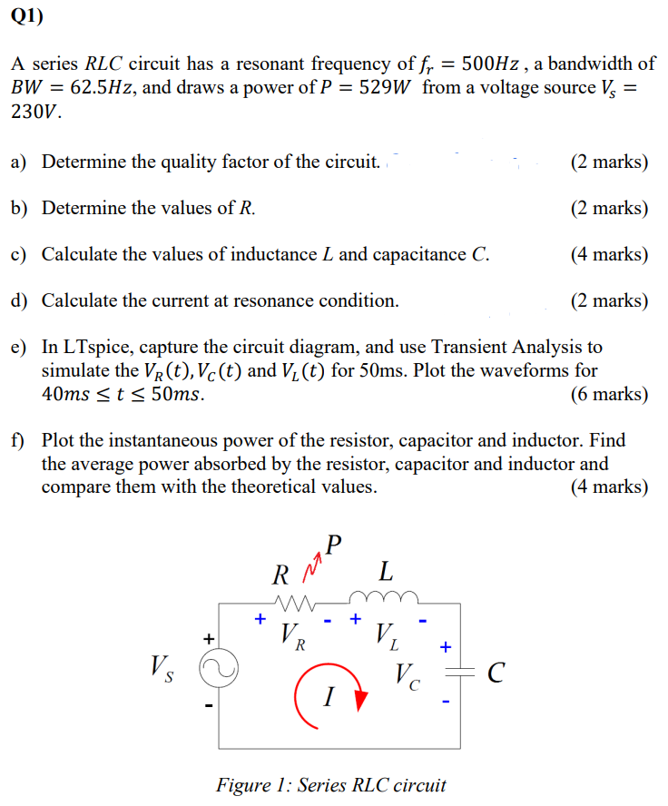Solved A series RLC circuit has a resonance frequency of | Chegg.com