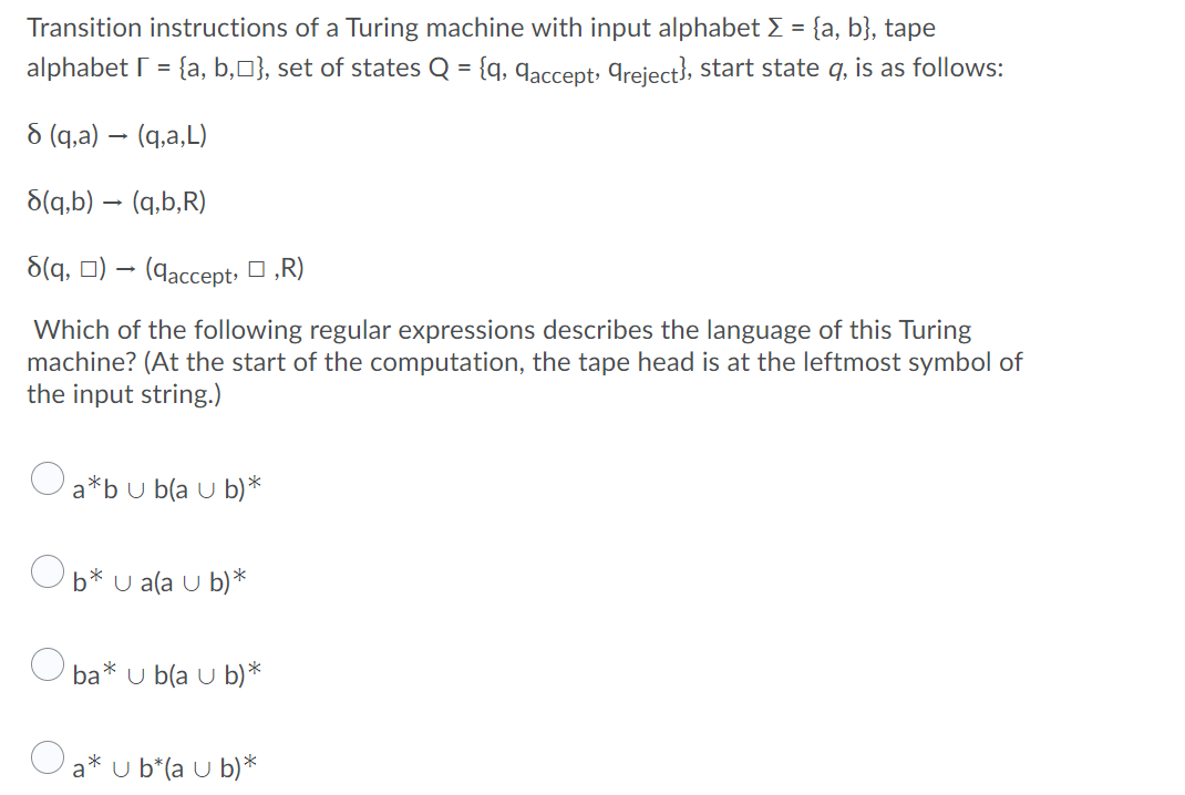 Solved = Transition instructions of a Turing machine with | Chegg.com