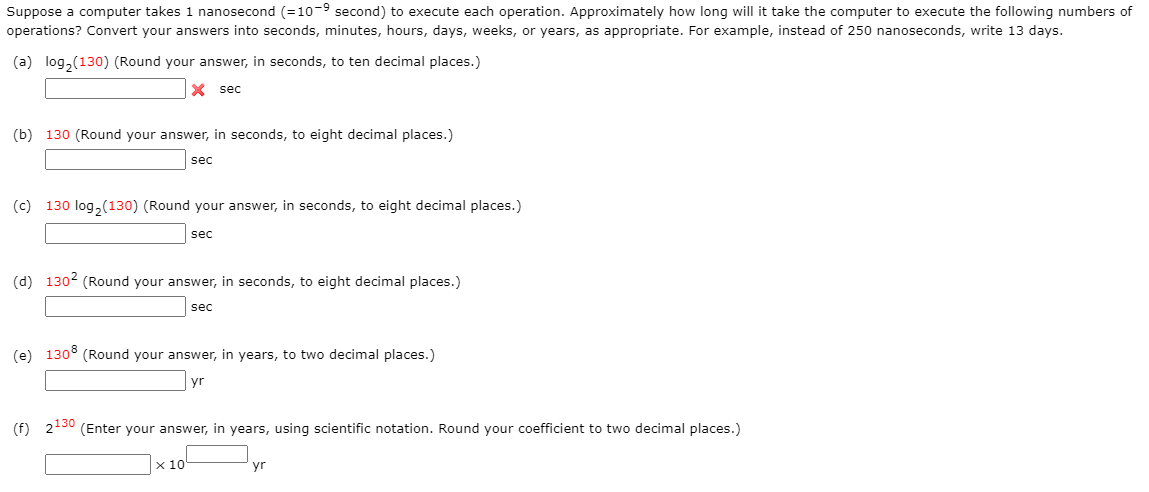 Solved Suppose a computer takes 1 nanosecond (=10-9 second) | Chegg.com