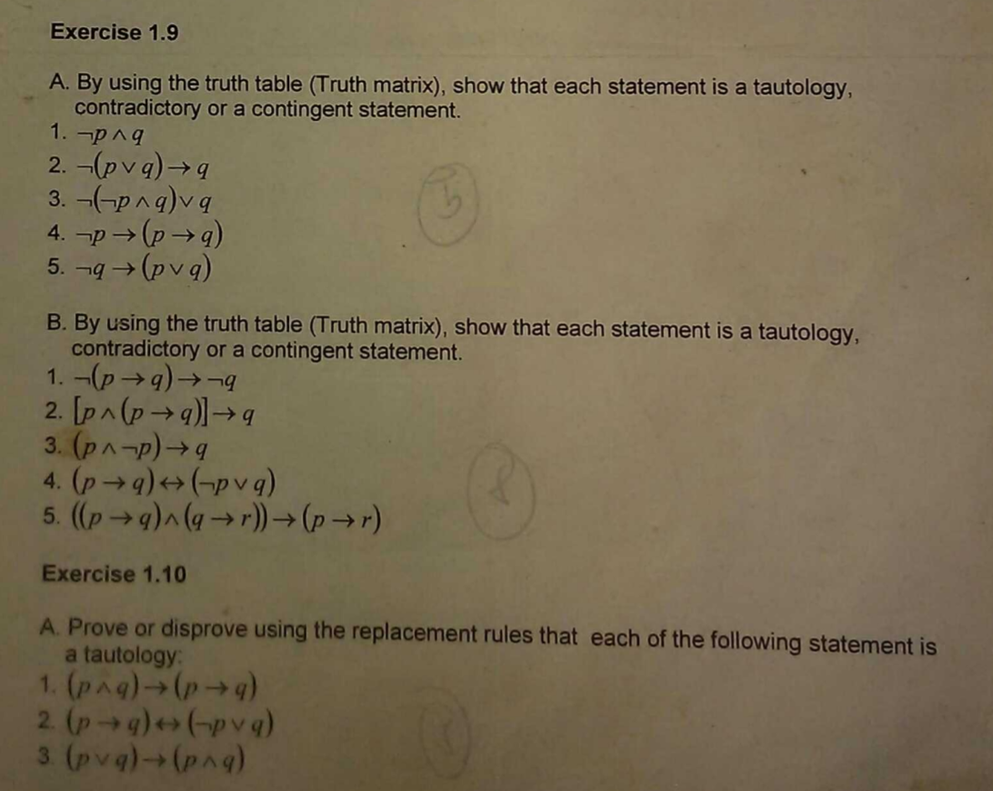 Solved Exercise 1.9 A. By using the truth table (Truth | Chegg.com