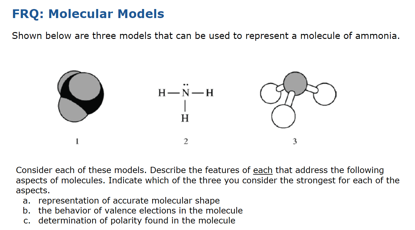 Solved FRQ: Molecular Models Shown below are three models | Chegg.com