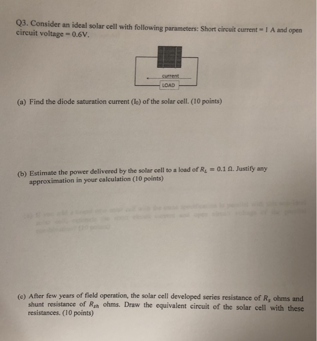 Solved Q3. Consider an ideal solar cell with following | Chegg.com