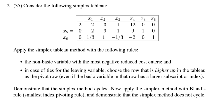 Solved 2. (35) Consider the following simplex tableau: Apply | Chegg.com