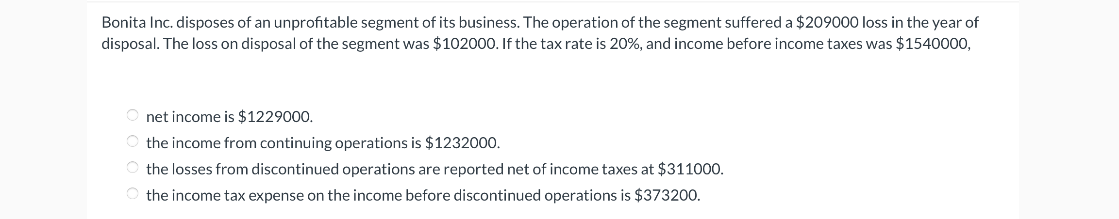 Solved Bonita Inc. disposes of an unprofitable segment of | Chegg.com