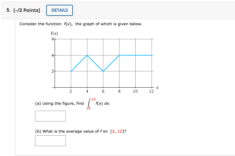 Solved 5. (-12 points) DETAILS Consider the function f(x), | Chegg.com