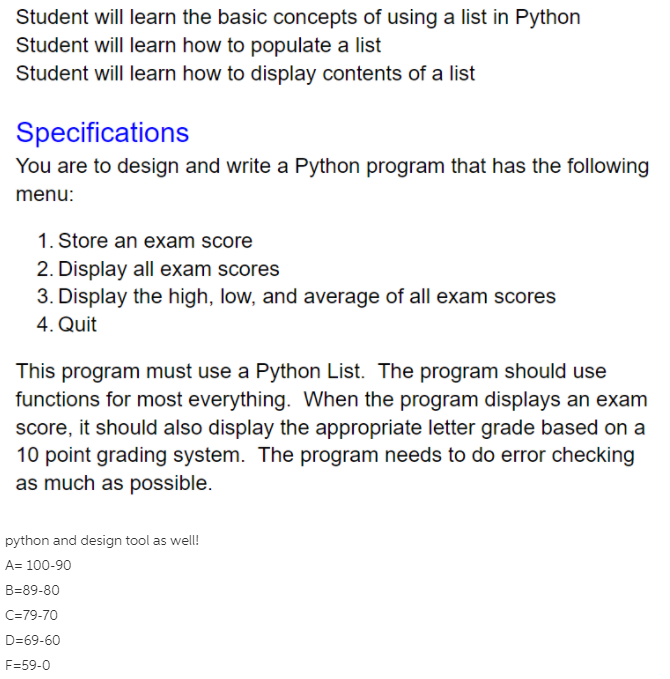 Solved Student will learn the basic concepts of using a list | Chegg.com