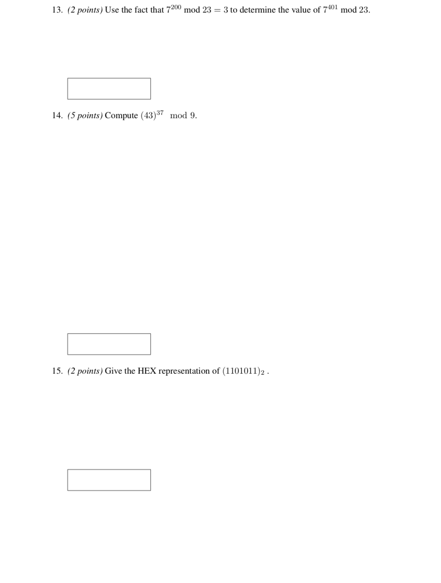 Solved 13. ( 2 points) Use the fact that 7200mod23=3 to | Chegg.com
